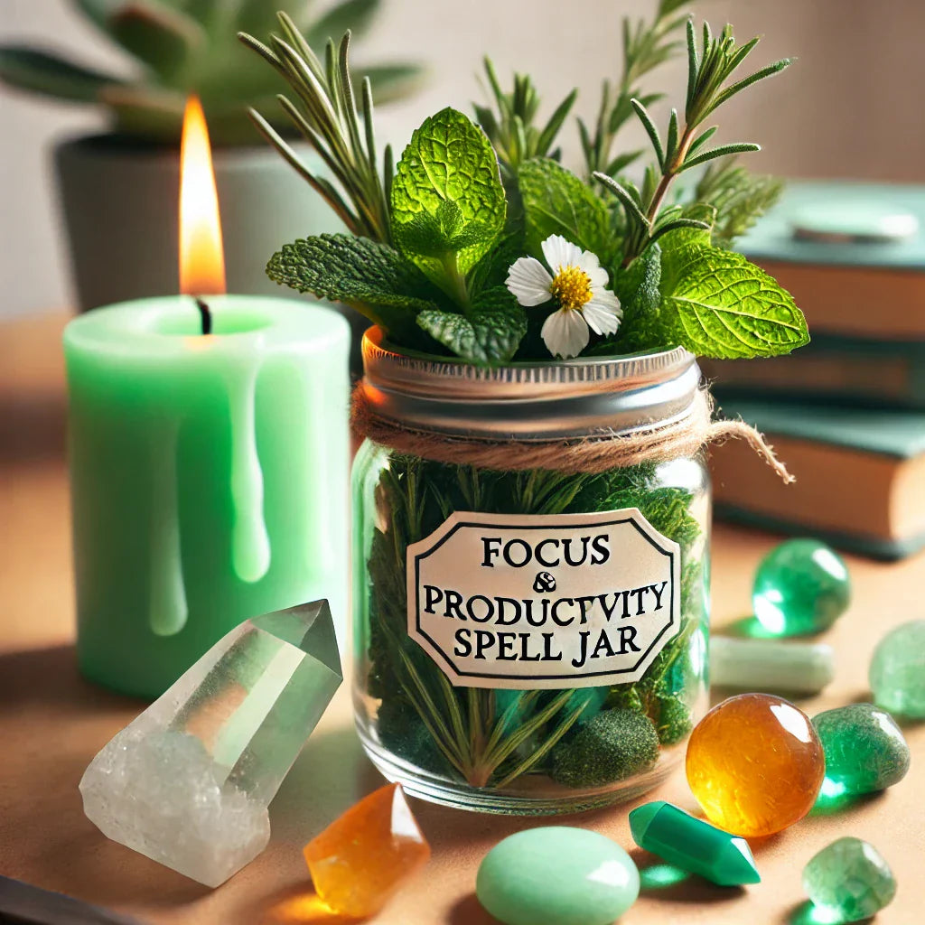 Focus and Productivity Spell Jar – Temperance and Sage